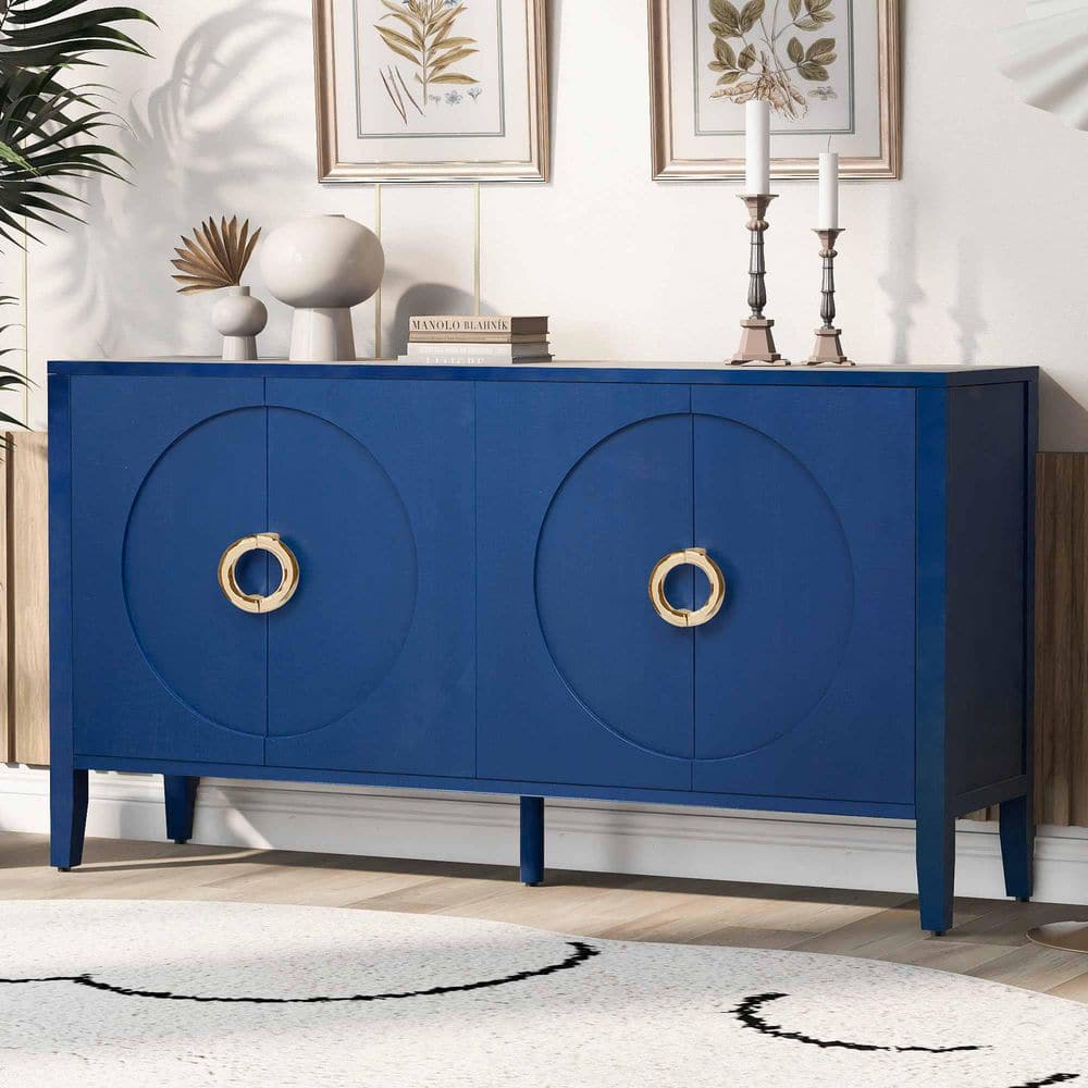 Polibi Navy Blue Wood 59.8 in. Sideboards with Textured Finish SL625 ...