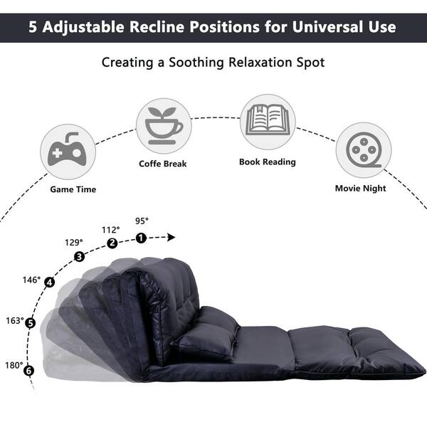 Lazy Susan Bed Black Fabric Adjustable Folding Futon Sofa Lazy Susan Bed Black Fabric Adjustable Folding Futon Sofa