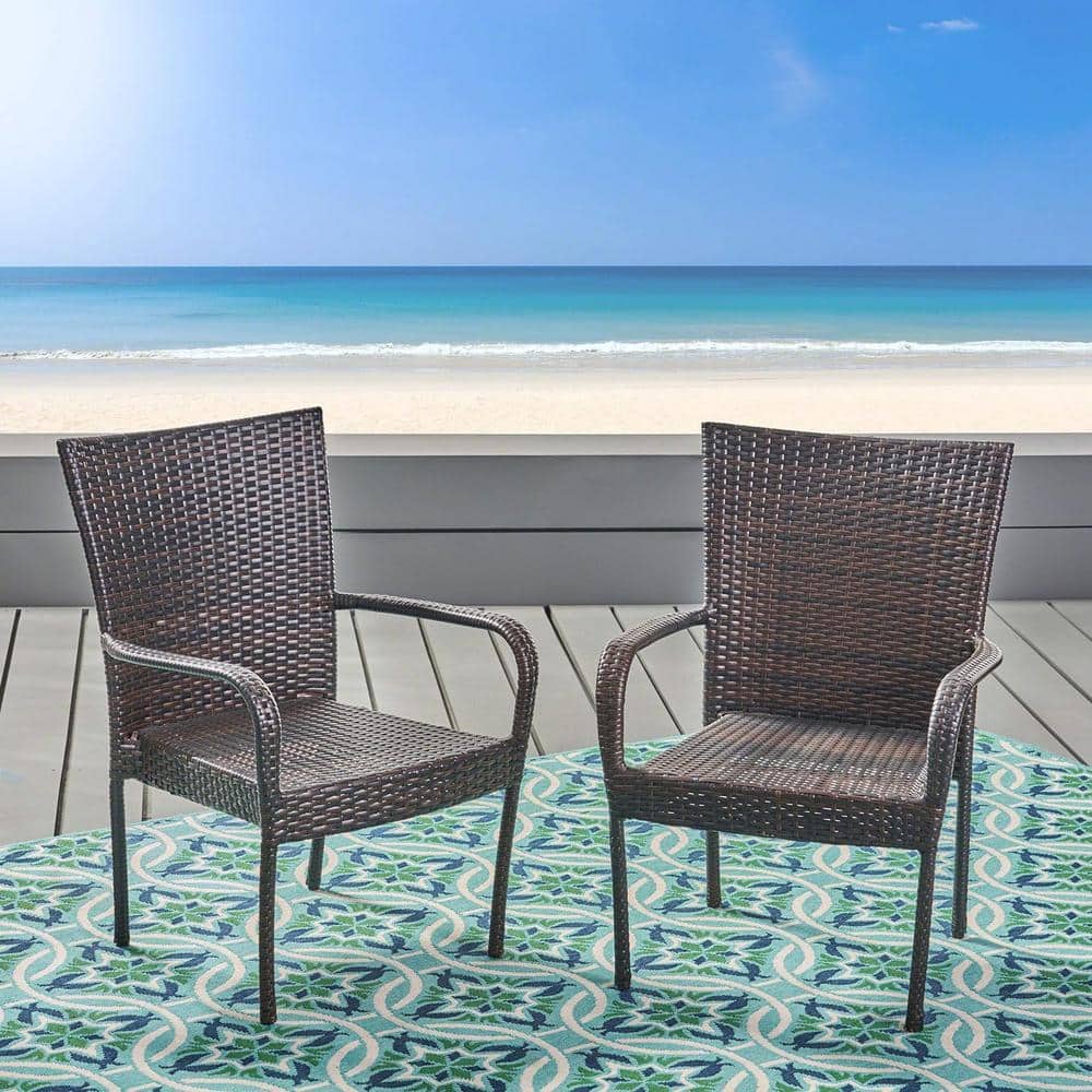 ITOPFOX PE Wicker Outdoor Stacking Dining Chair in Brown Set of 2 ...