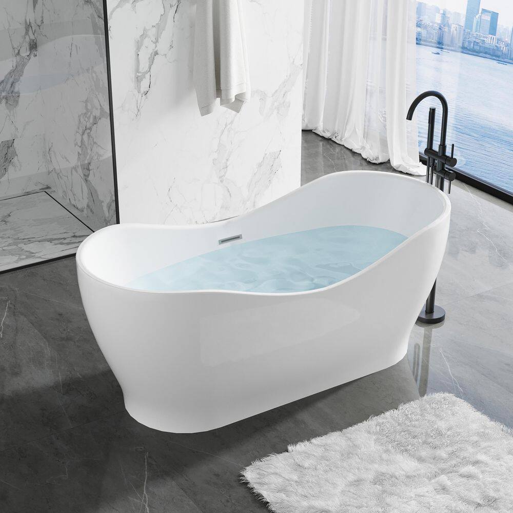 FORCLOVER 67 in. x 31.5 in. Freestanding Soaking Bathtub with Center ...