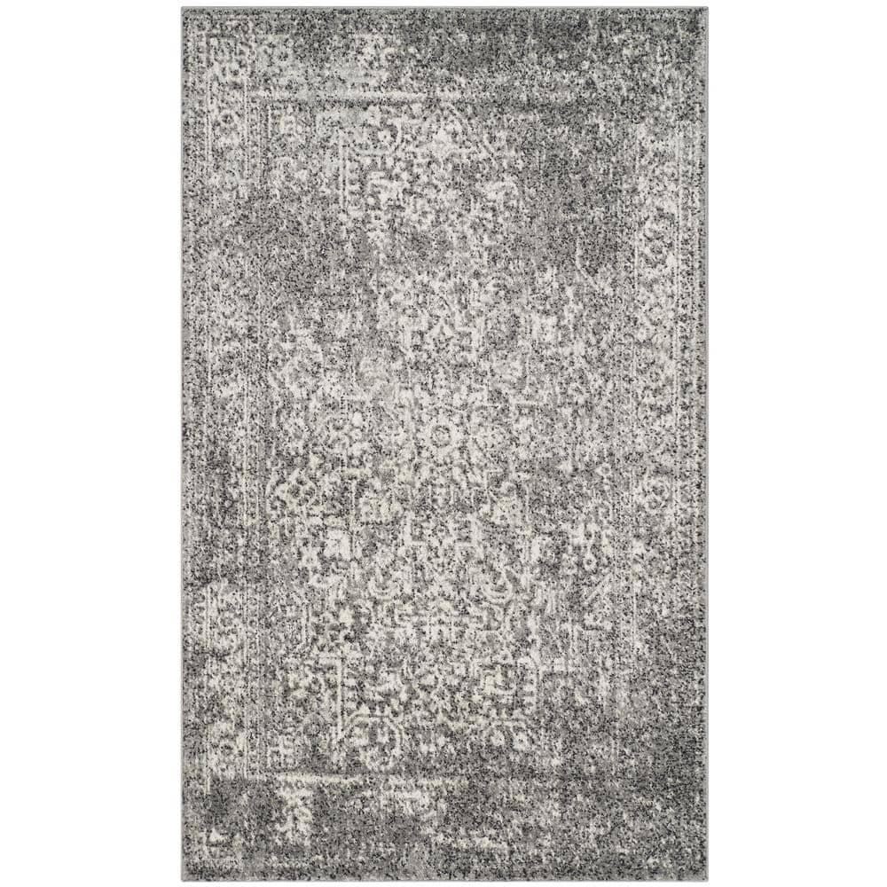SAFAVIEH Evoke Grey/Ivory Doormat 3 ft. x 5 ft. Distressed Border ...
