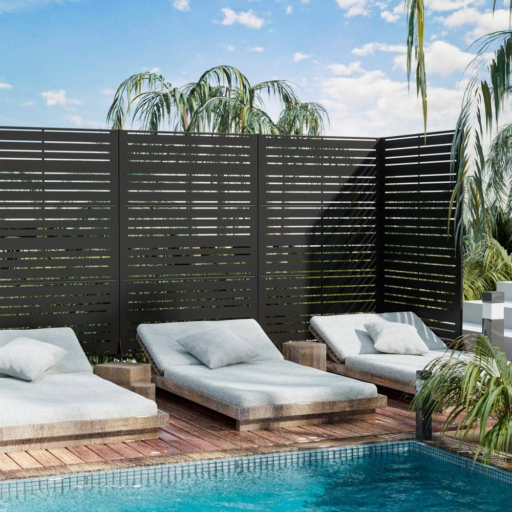 Dovelina Benjamin 72 in. Galvanized Steel Garden Fence Outdoor Privacy ...