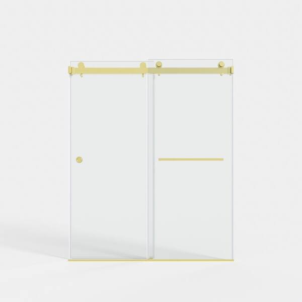 TCYO 59 in. W x 72 in. H Double Sliding Frameless Shower Door in Gold ...