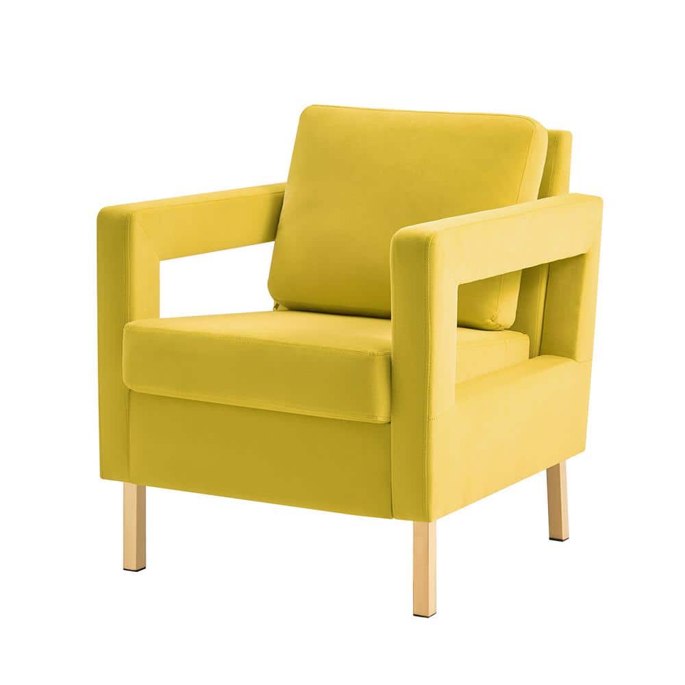 JAYDEN CREATION Anika Modern Yellow Comfy Velvet Arm Chair with ...