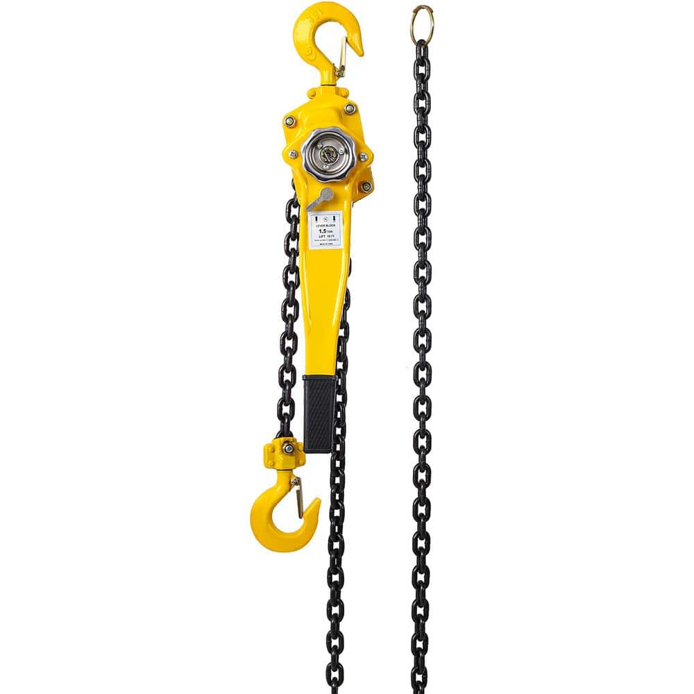 WRIGHTMASTER 1/2-Ton 5 ft. Lever Chain Hoist with Heavy Duty Hooks ...