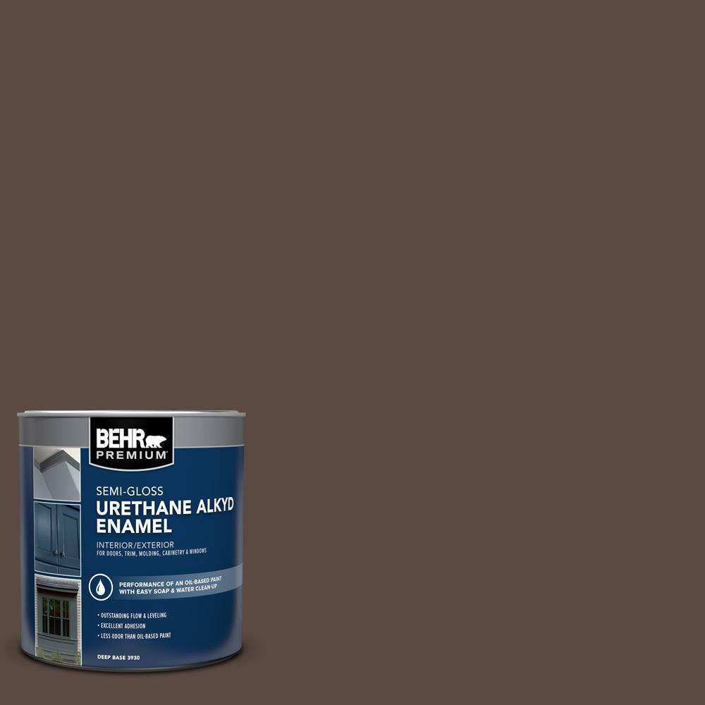 BEHR PREMIUM 1 qt. #SC-105 Padre Brown Semi-Gloss Enamel Urethane Alkyd ...