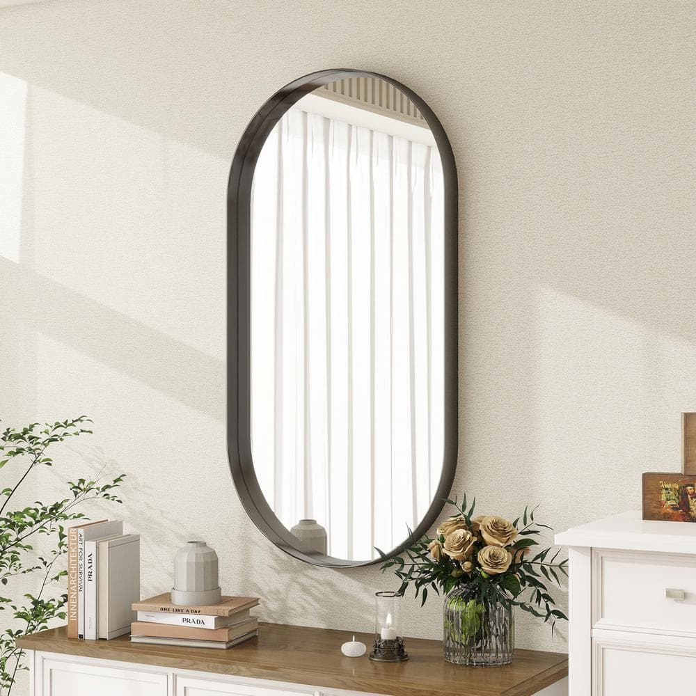 GLSLAND 22 in. W x 38 in. H Oval Black Metal Deep Framed Wall Bathroom ...