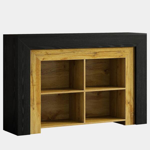 BYBLIGHT Turrella 47.24" Black Rectangle Wood Console Table, 3-Tier ...