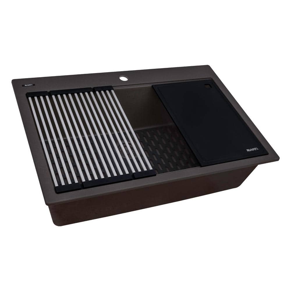 Ruvati EpiStage 33 in. Drop-in Single Bowl Espresso Brown Granite ...