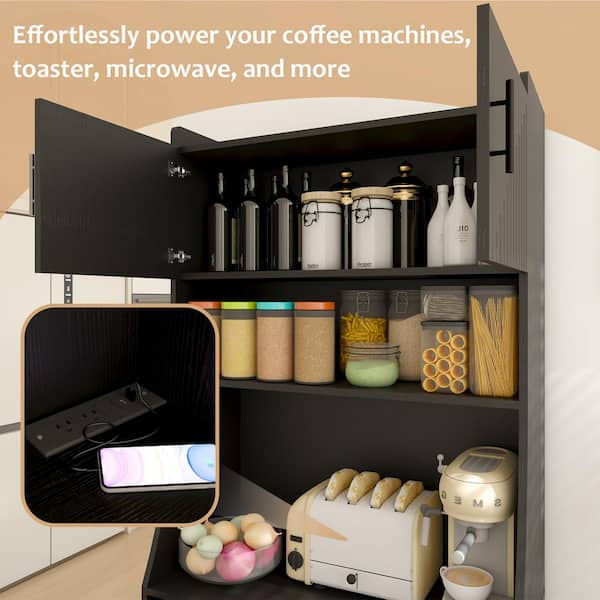 Kitchen Storage Cabinet Black 71 in. H Kitchen Pantry Cabinet Adjustable Shelves Freestanding Utility Storage Cabinet
