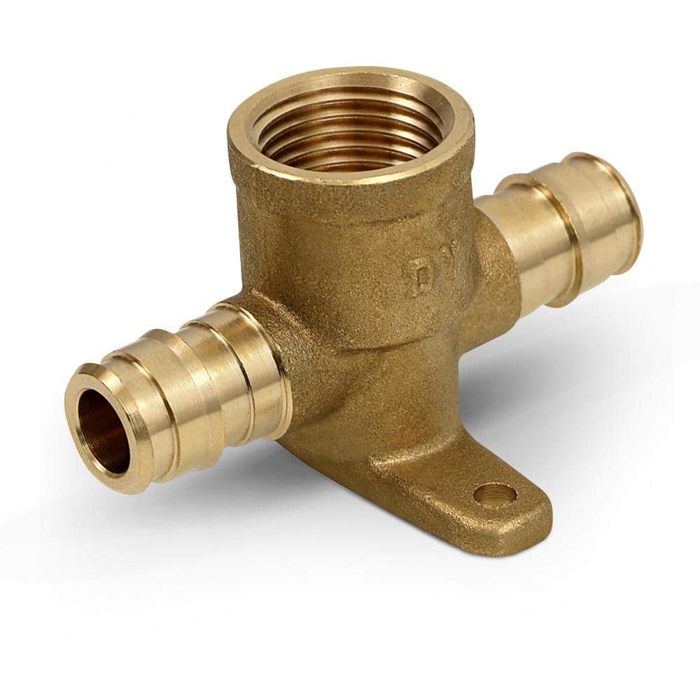 PLUMBFLEX 1/2 in. 90 -Degree PEX A x FIP Expansion Pex Drop Ear Tee, Lead Free Brass For Use in ...