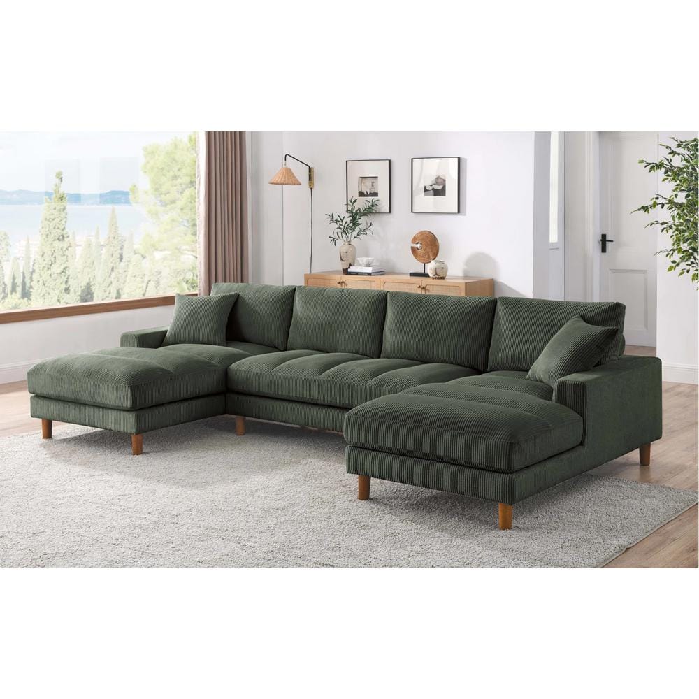 Monland 132 in. Square Arm Polyester Corduroy Upholstery U-Shaped ...