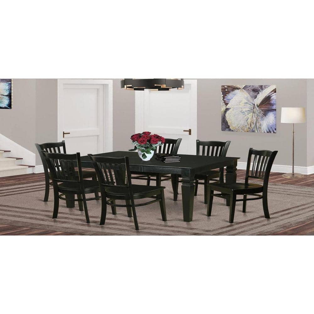 East West Furniture 7-Piece Rectangle Black Finish Solid Wood Top ...