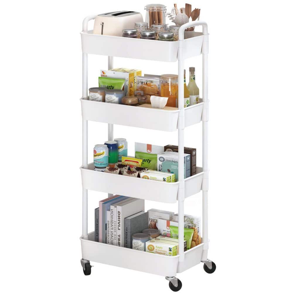 4-Tier Plastic -Wheeled Storage Utility Cart in White ZCart006 - The ...