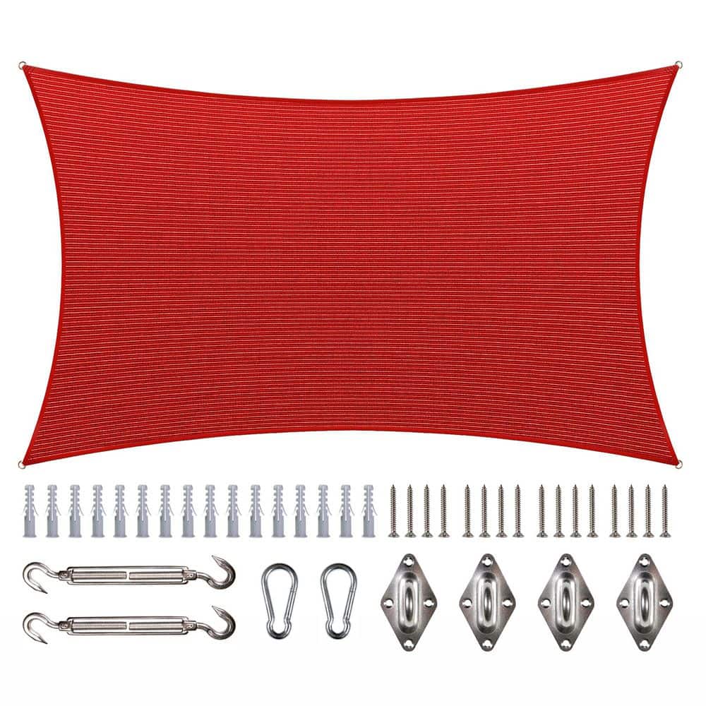 COLOURTREE 8 ft. x 10 ft. Red Rectangle Sun Shade Sail Canopy with ...