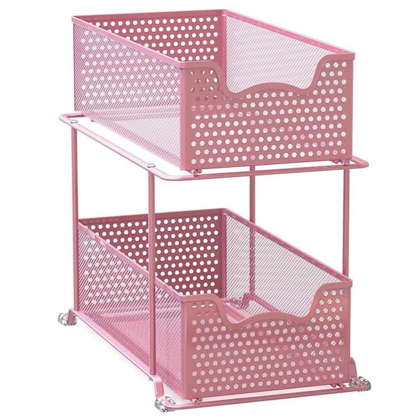 Pink 8 in. x 12.8 in. Metal Modern 2-Tier Desk Organizer Drawer ...
