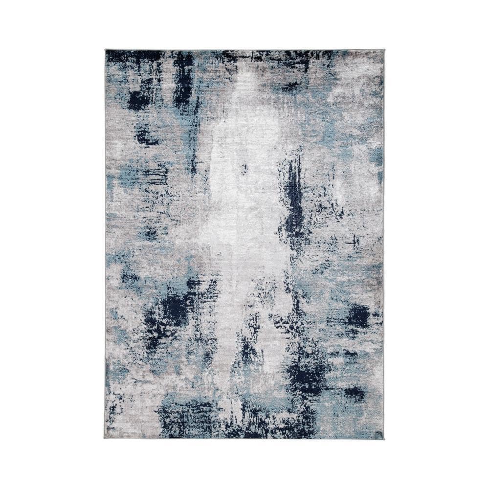 Benjara Nel Blue, White and Gray 8 ft. x 10 ft. Geometric Area Rug ...