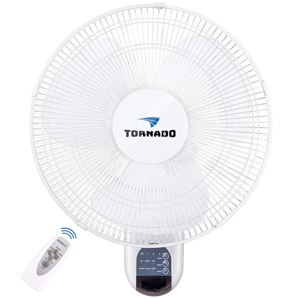 Tornado 16 in. 3-Speed Wall Fan in White with Oscillating Head, 6 ft ...