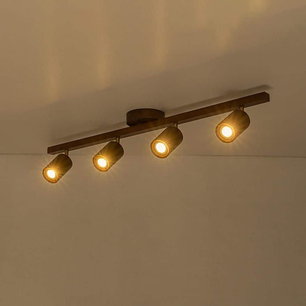 HUOKU Parroco 4-Light 39.4 in. W 3 ft. Walnut Wood Ceiling Mounted ...