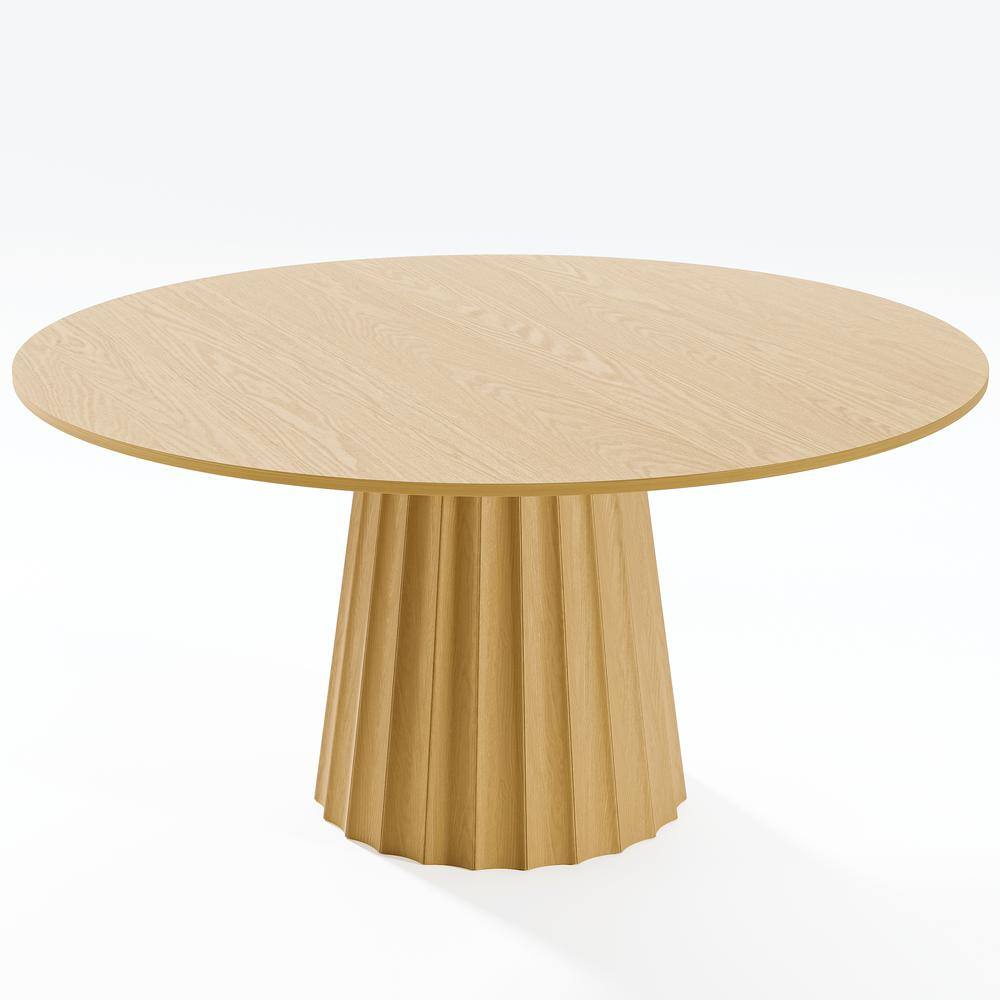 Dovelina 60 in. Solid Wood Natural Oak Pedestal Dining Table Round ...