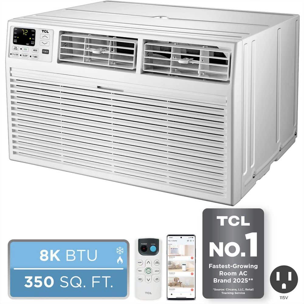 TCL 8,000 BTU (DOE) Through-the-Wall Air Conditioner Cools 350 sq. ft ...