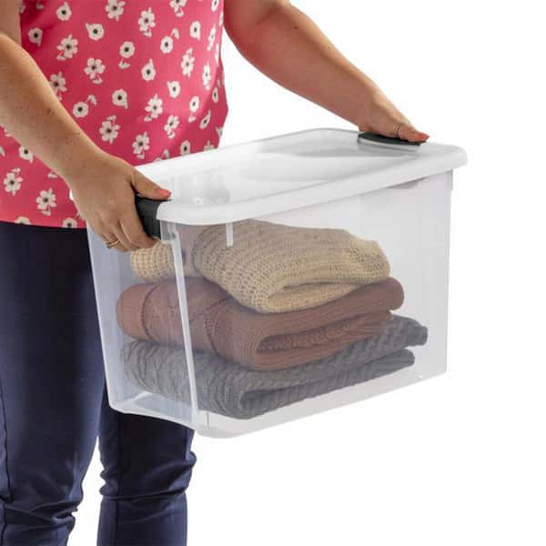 Sterilite 30 Qt. Ultra Latch Storage Box with White Lid and Clear Base ...