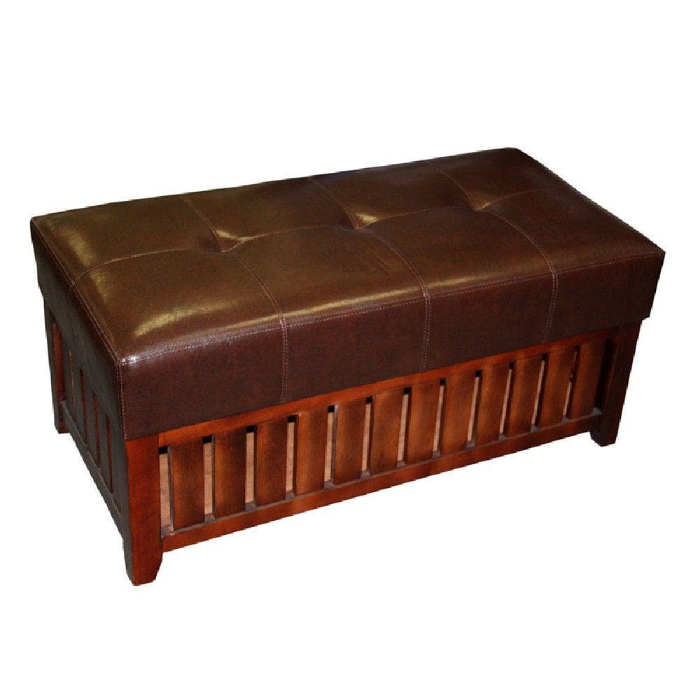 Benjara Brown 41 in. Backless Bedroom Bench with Sladded Design BM94728 ...