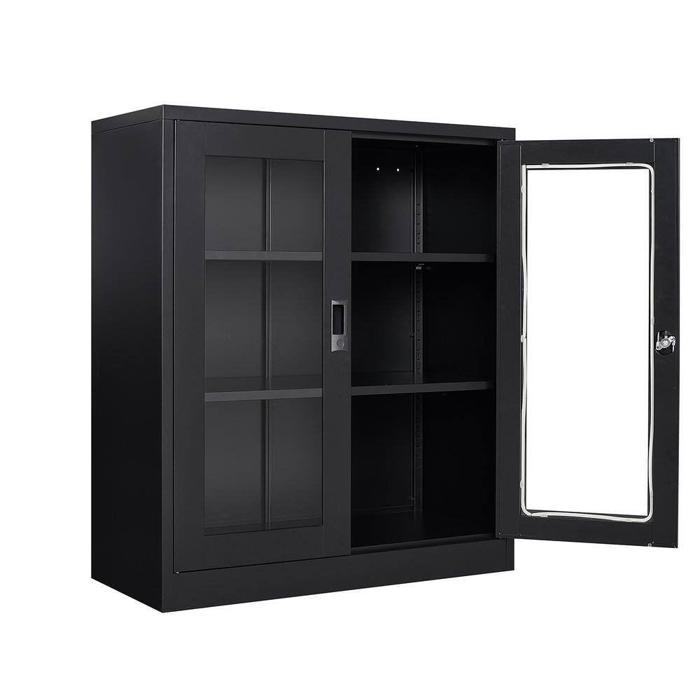 STICKON Black Metal Accent Storage Cabinets with Glass Door HYM ...