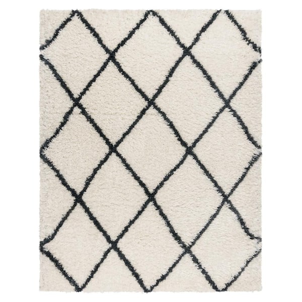 Gertmenian Delos Flokati Diamond Ivory with Gray 4 ft. x 6 ft. Trellis ...