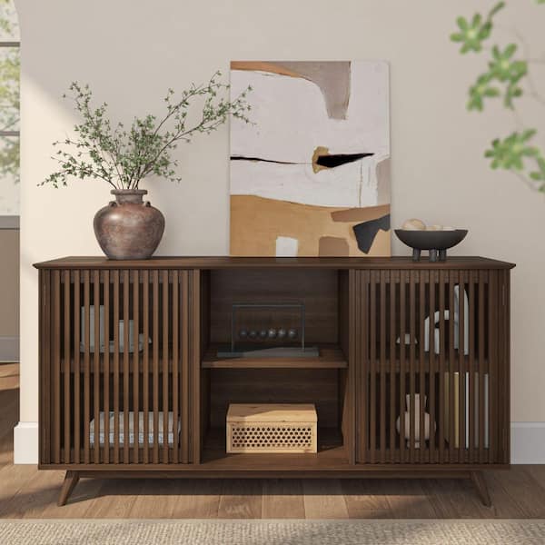 PLANK+BEAM MId-Century Modern Walnut Wood 59 in. Sideboard Buffet with ...