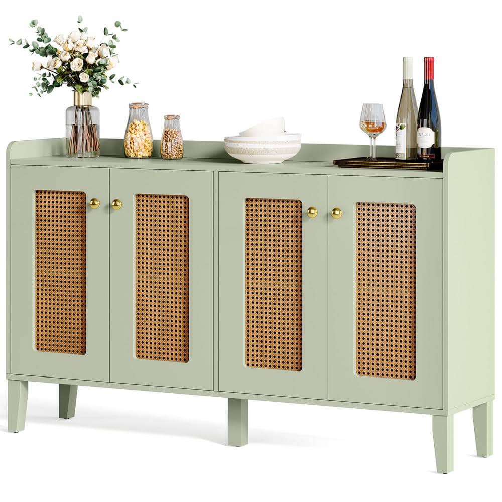 BYBLIGHT Ahlivia Green Wood 59 in. Rattan Sideboard Buffet Cabinet with ...