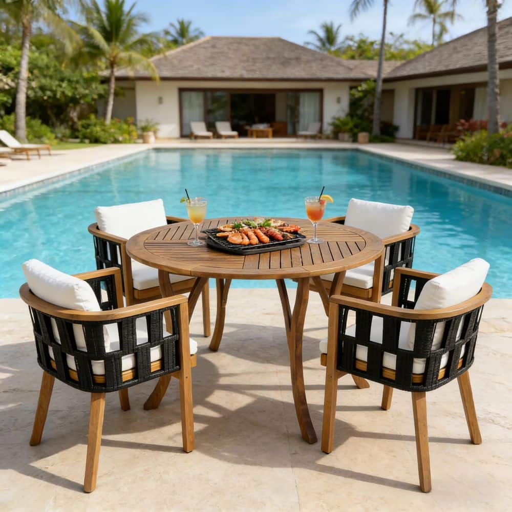 CHRISTOPHER KNIGHT HOME Laila 5-Piece Teak Finish Solid Wood Round ...
