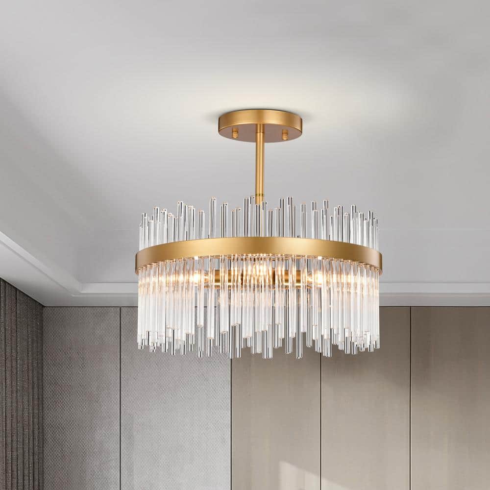 Jojospring Belle 17 in. W 4-Light Glossy Bronze Flush Mount with Clear ...