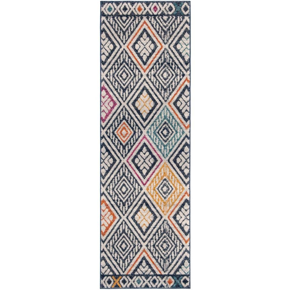 SAFAVIEH Evoke 2 ft. x 7 ft. Navy/Ivory Geometric Diamond Runner Rug ...