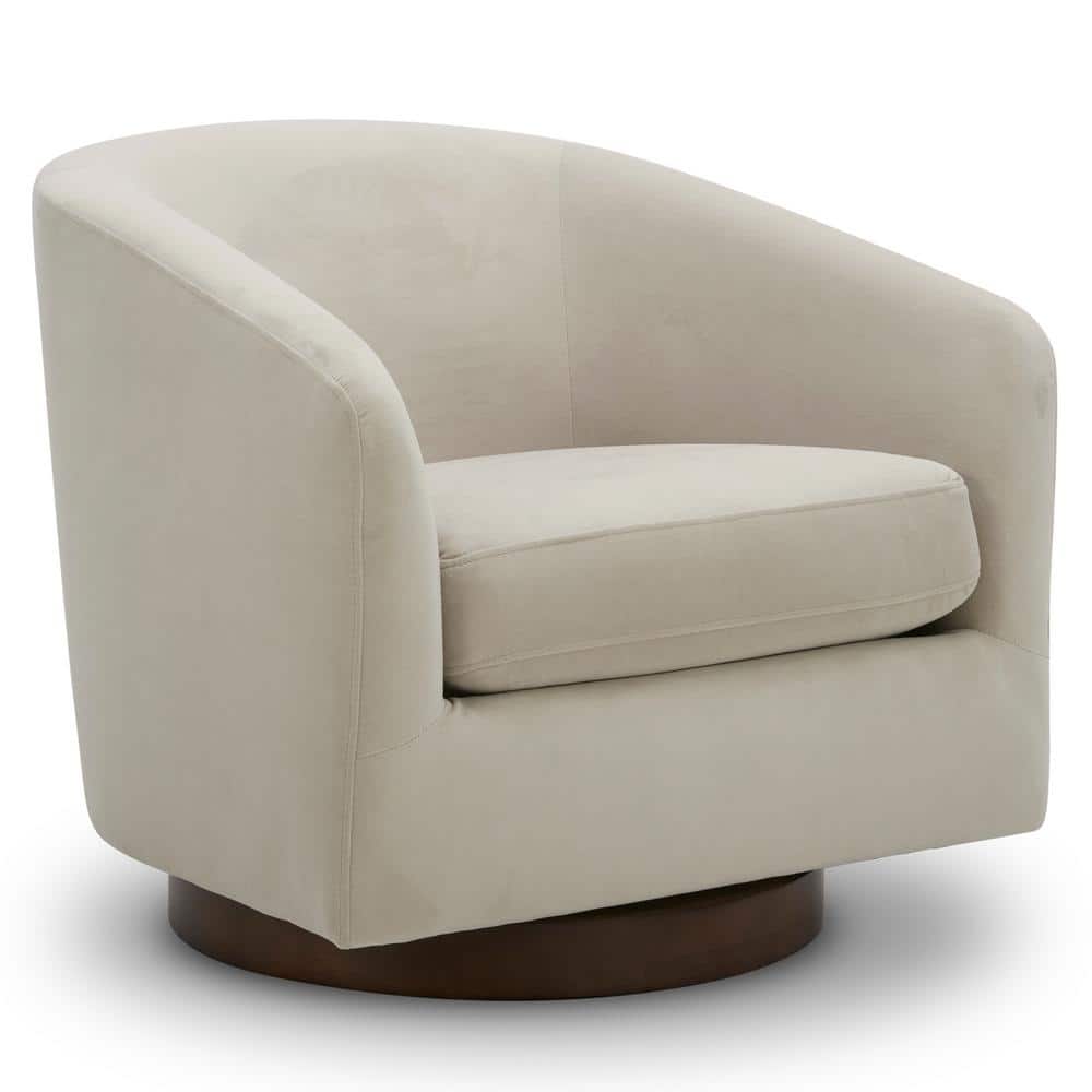 Spruce & Spring Nereus Beige Velvet Swivel Accent Chair with Arms and ...