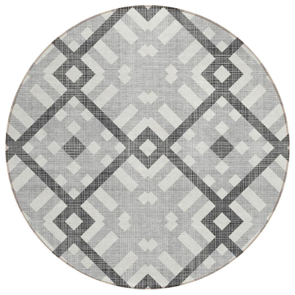 HomeRoots Gray, Charcoal, Ivory 8 ft. Round Woven Geometric Polyester ...