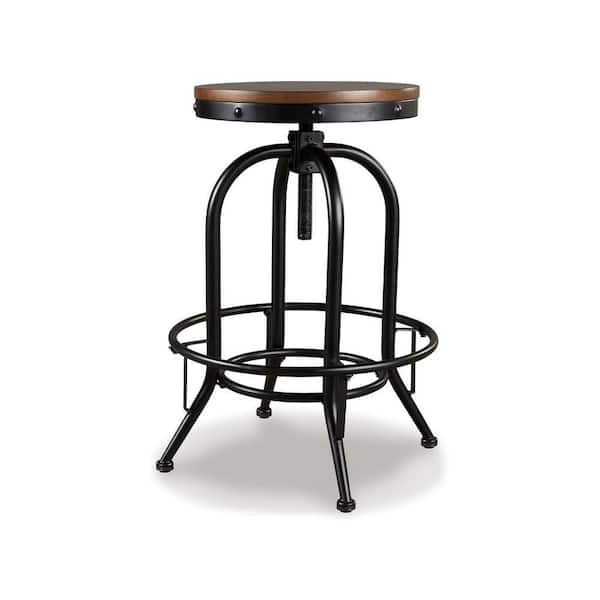 Benjara 24.75 in. Black and Brown Backless Metal Bar Stool with Wooden ...