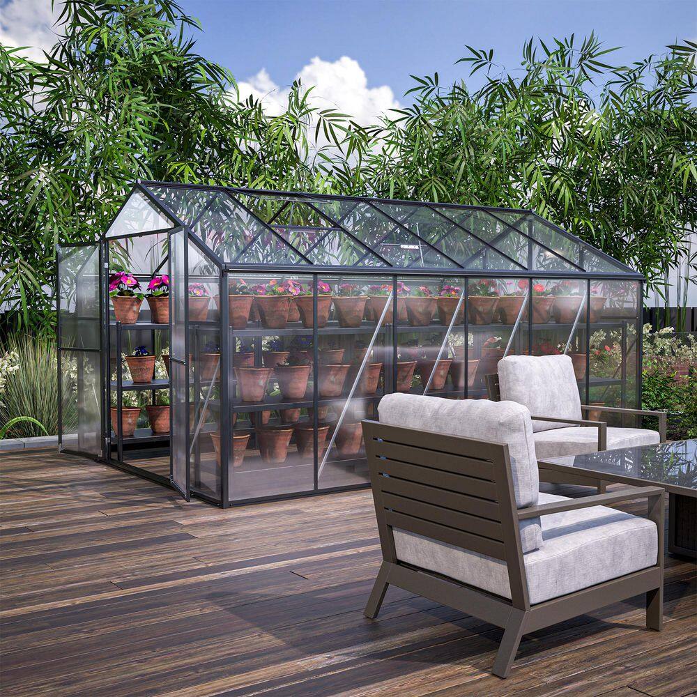AUTMOON Outdoor 8 ft. x 12 ft. Wall-In Greenhouse Polycarbonate ...