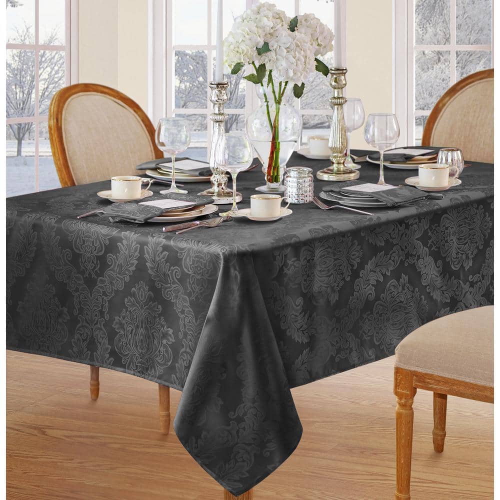 Elrene 60 in. W x 120 in. L Gray Barcelona Damask Fabric Tablecloth ...