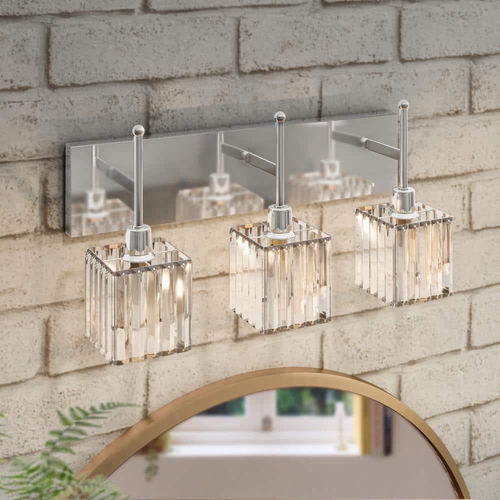 Uixe 18.4 in. 3-Light Modern Silver Bathroom Vanity Light with Cube ...