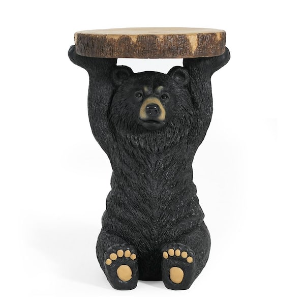 Black Bear Outdoor Side Table Pedestal End Table Stool, MGO Bear Statue Hand Painted Sculpture ...