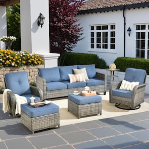 Caodoc Audrey Gray 6-Piece Wicker Outdoor Patio Conversation Set With ...