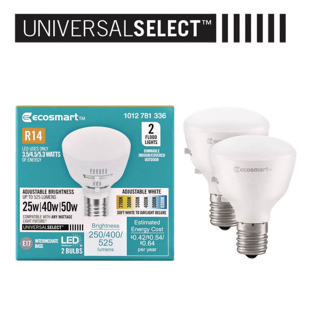 EcoSmart Universal Select 25/40/50-Watt Equivalent R14 E17 Dimmable LED ...