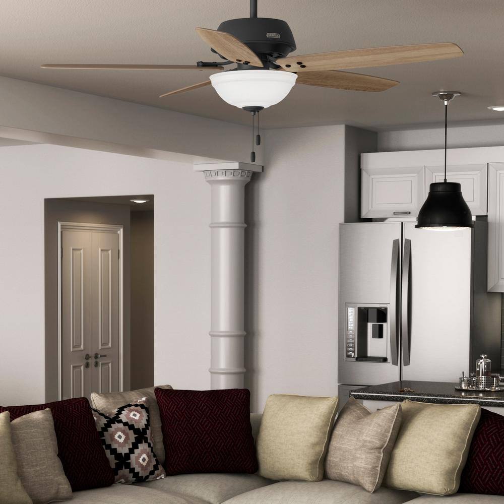 Hunter Reveille 60 in. Indoor Matte Black Ceiling Fan with Light Kit ...