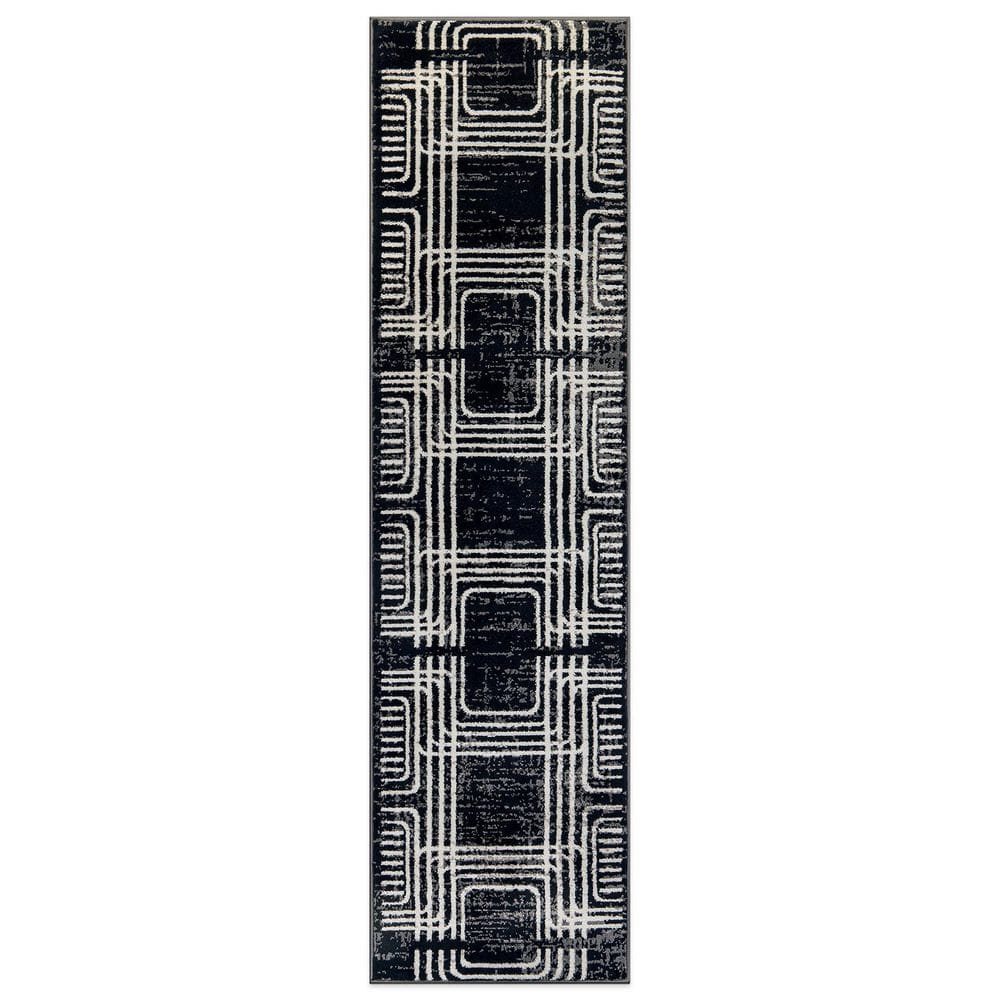 World Rug Gallery Bohemian Lines Area Rug Black 2 ft. 3 in. x 12 ft ...