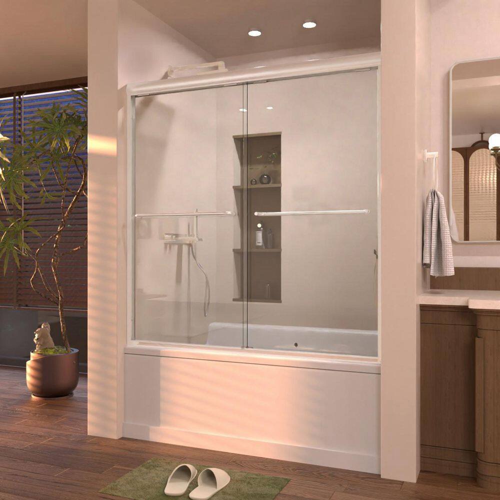 tydex Ripple 60 in. W x 56 in. H Sliding Semi Frameless Tub Door in ...