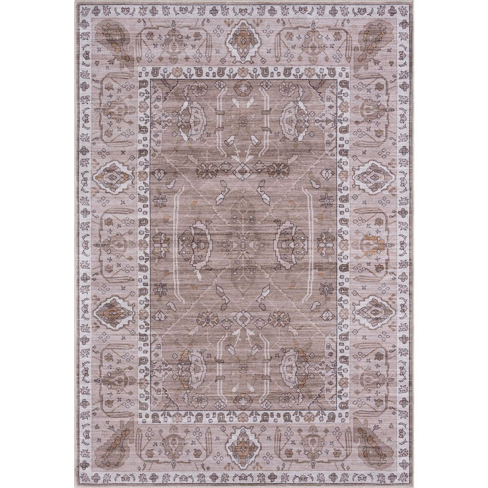 Abani Molana Beige 7 ft. 9 in. x 10 ft. 2 in. Oriental and Vintage Polypropylene Area Rug ...