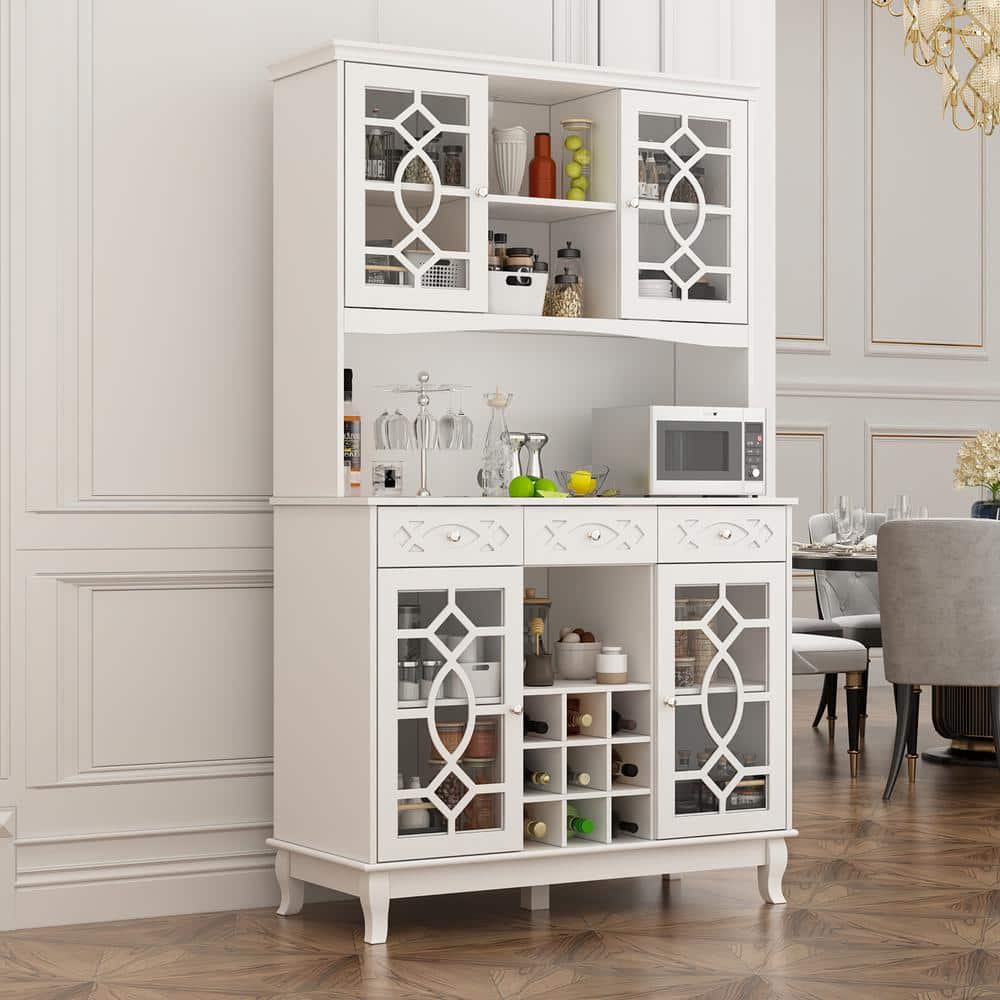 FUFU&GAGA Glass Doors Buffet With Hutch Kitchen Cabinet Food Pantry in ...