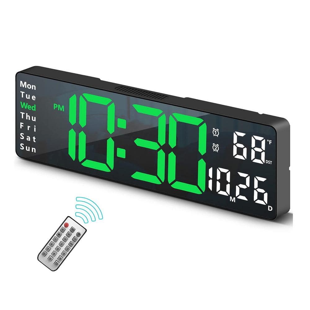 Afoxsos 13 in. Black Case Green LED Digital Clock Thermoplastic with ...