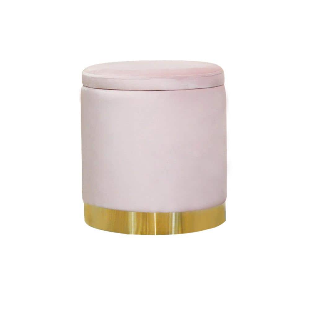 Karl home Pink Round Velvet Ottoman Footstool Upholstered Padded Vanity ...